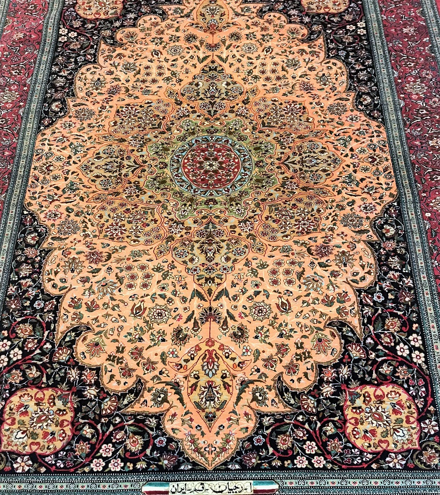 Masterpiece Pure Silk Persian Rajabian Qom Rug 2x1.3m | shoparug